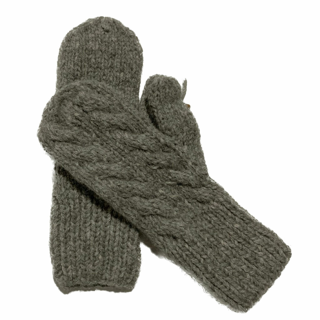 Fancy Trenza Knit Alpaca Mittens in Chocolate Brown