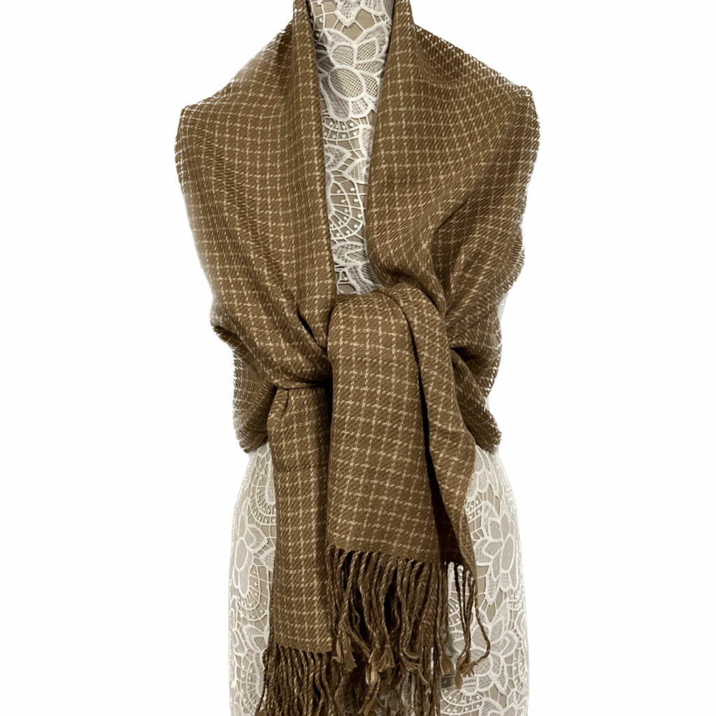 100% Baby Alpaca Shawl in Fawn and White