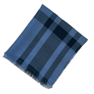 Women's Alpaca and Silk Checked Scarf in Blue and Black